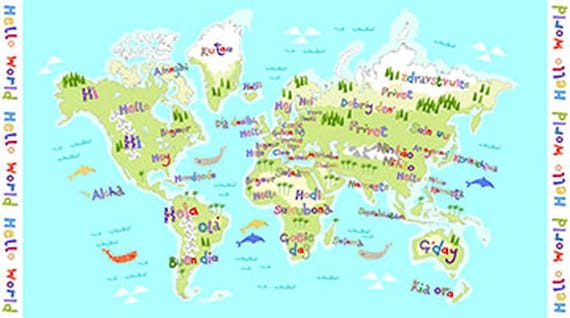 Hello World 24 X 45 Map Panel From Northcott by - Etsy