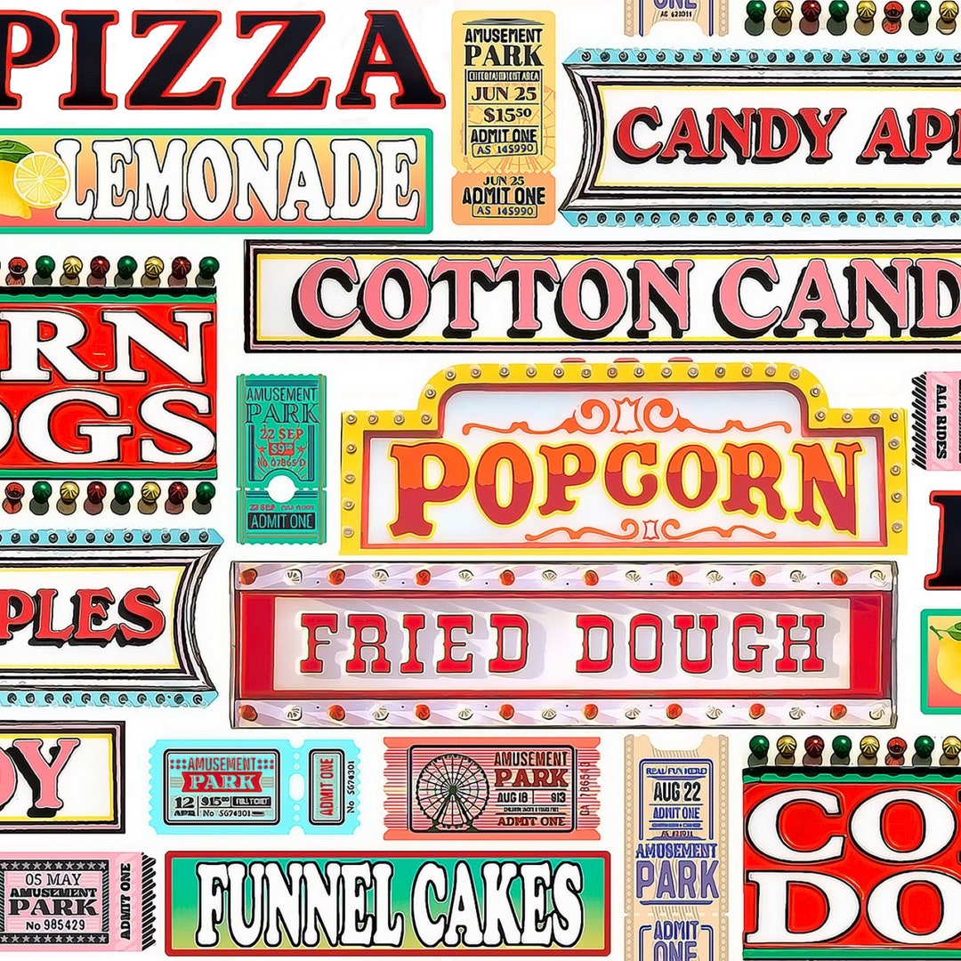 Amazement Park Multi Food Signs 18737 From 3 Wishes by the Yard - Etsy