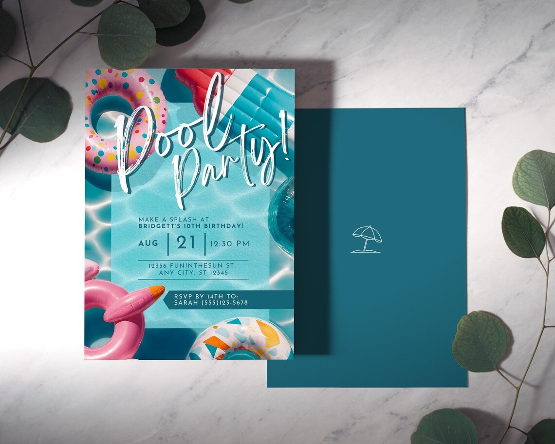 Pool Party Invitation Template, Kids Birthday, Evite (digital Download ...