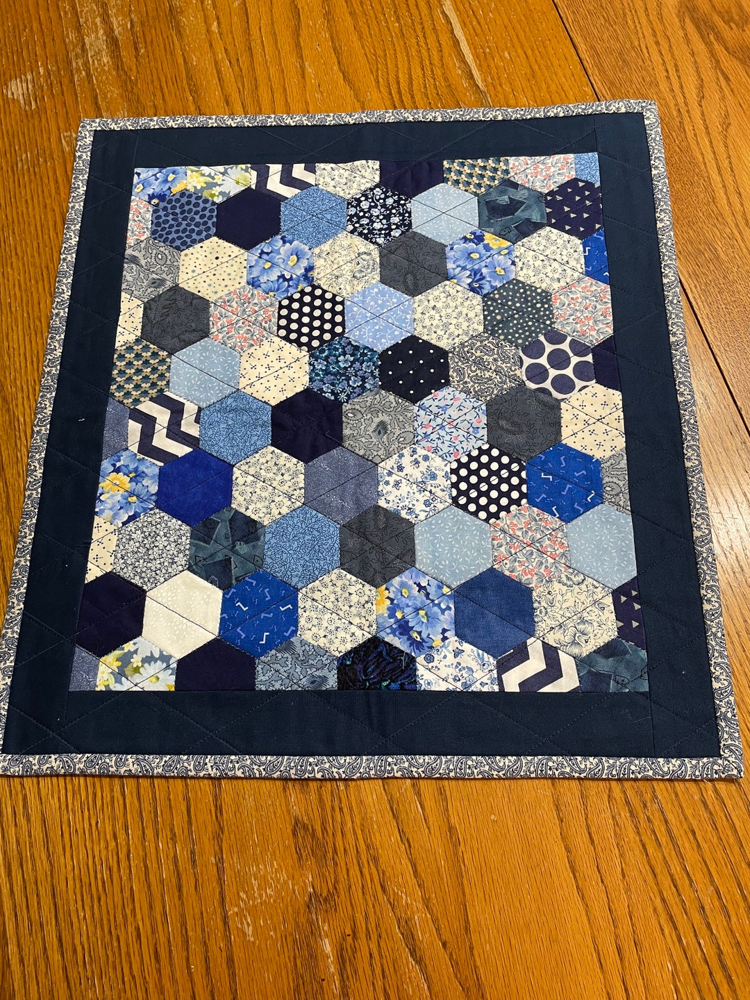 Blue Table Topper, Blue Hexie Table Topper, Large Blue Candle Mat ...