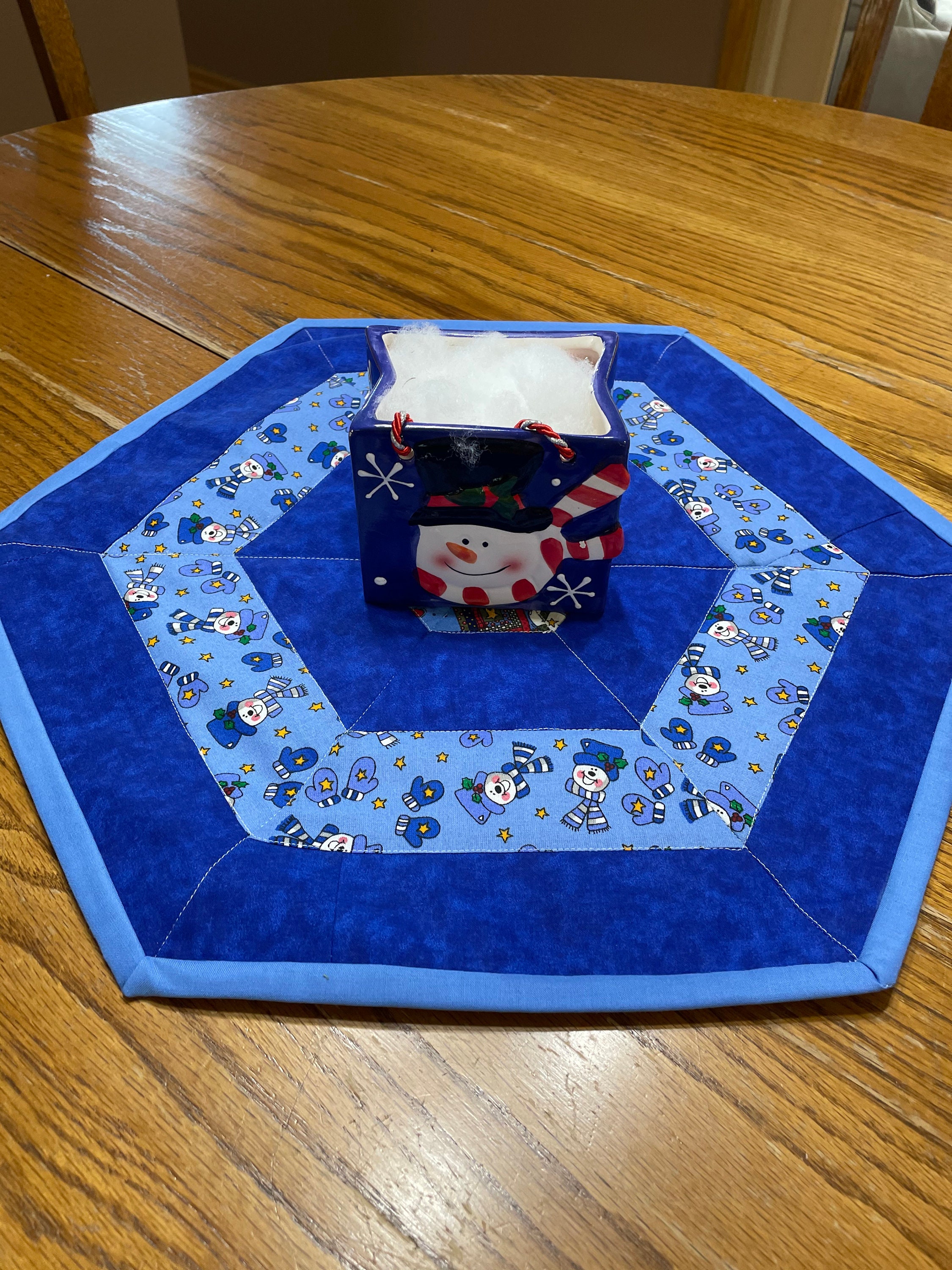 Blue Winter Table Topper, Snowman Table Mat, Winter Table Topper, Blue ...