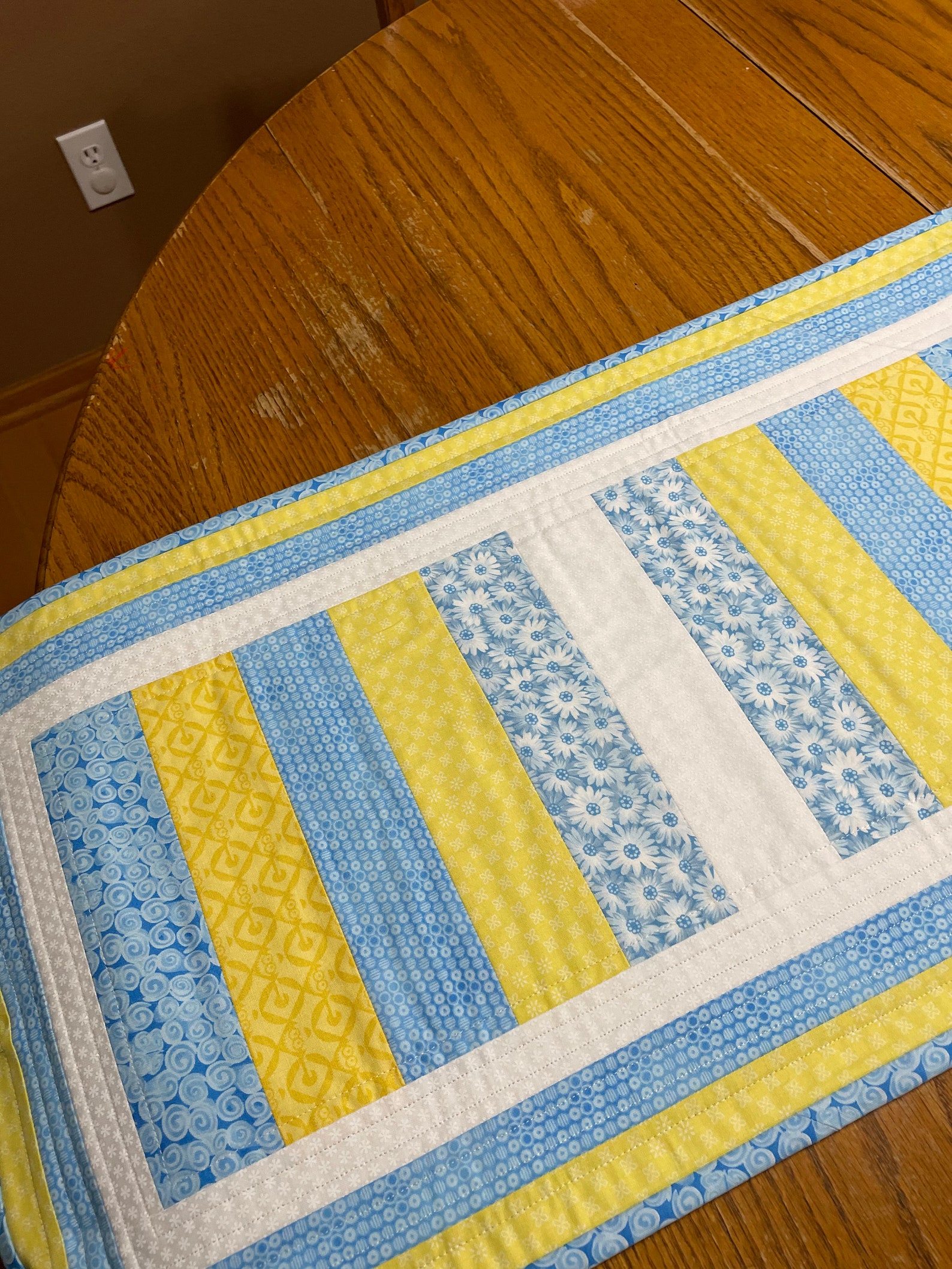Blue and Yellow Table Runner, Blue Yellow Table Runner, Spring Table ...