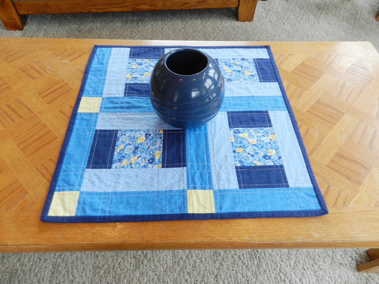 Blue and Yellow Square Table Topper Wall Hanging Wall Quilt - Etsy