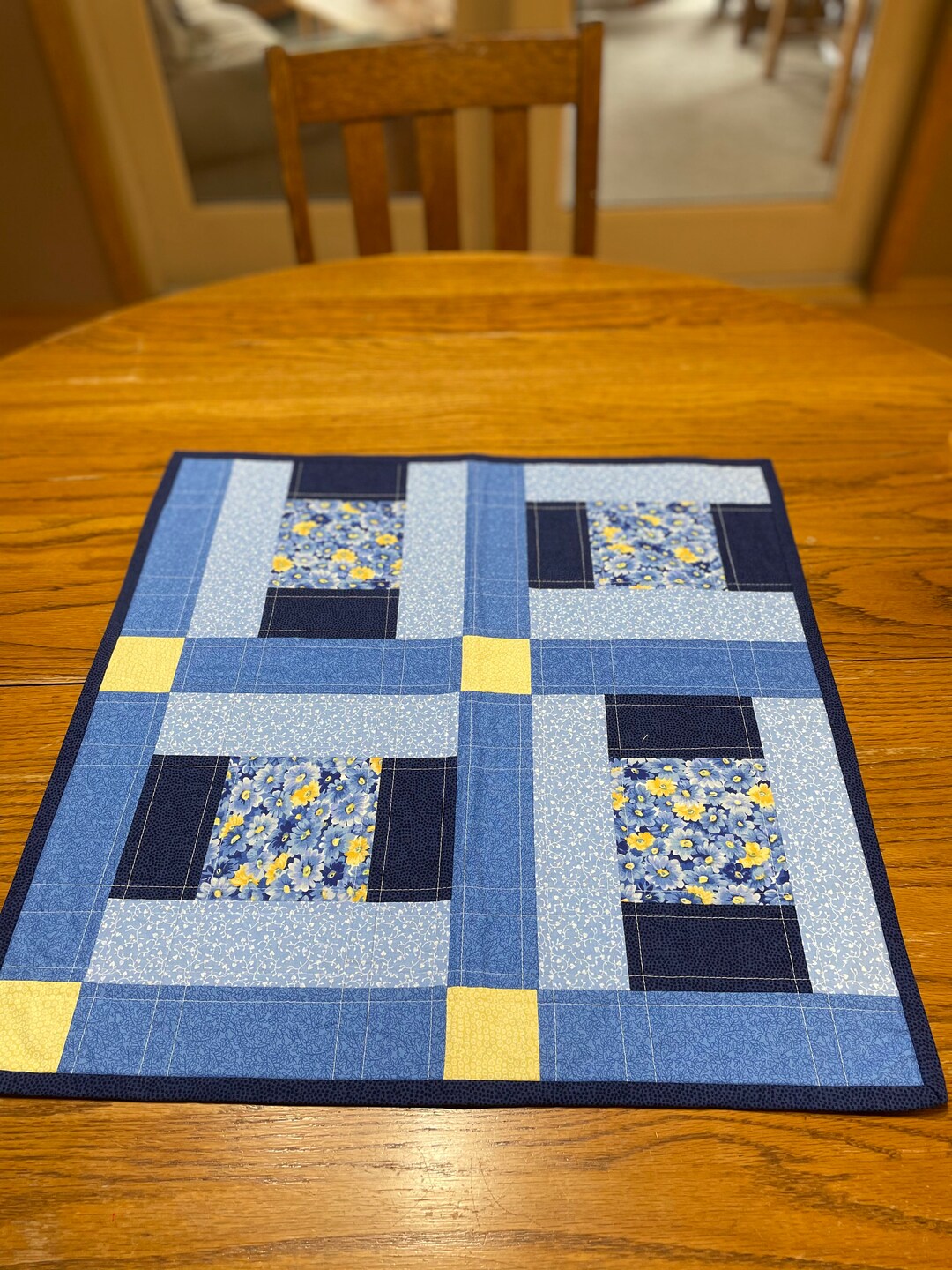 Blue and Yellow Square Table Topper, Wall Hanging, Wall Quilt, Spring ...