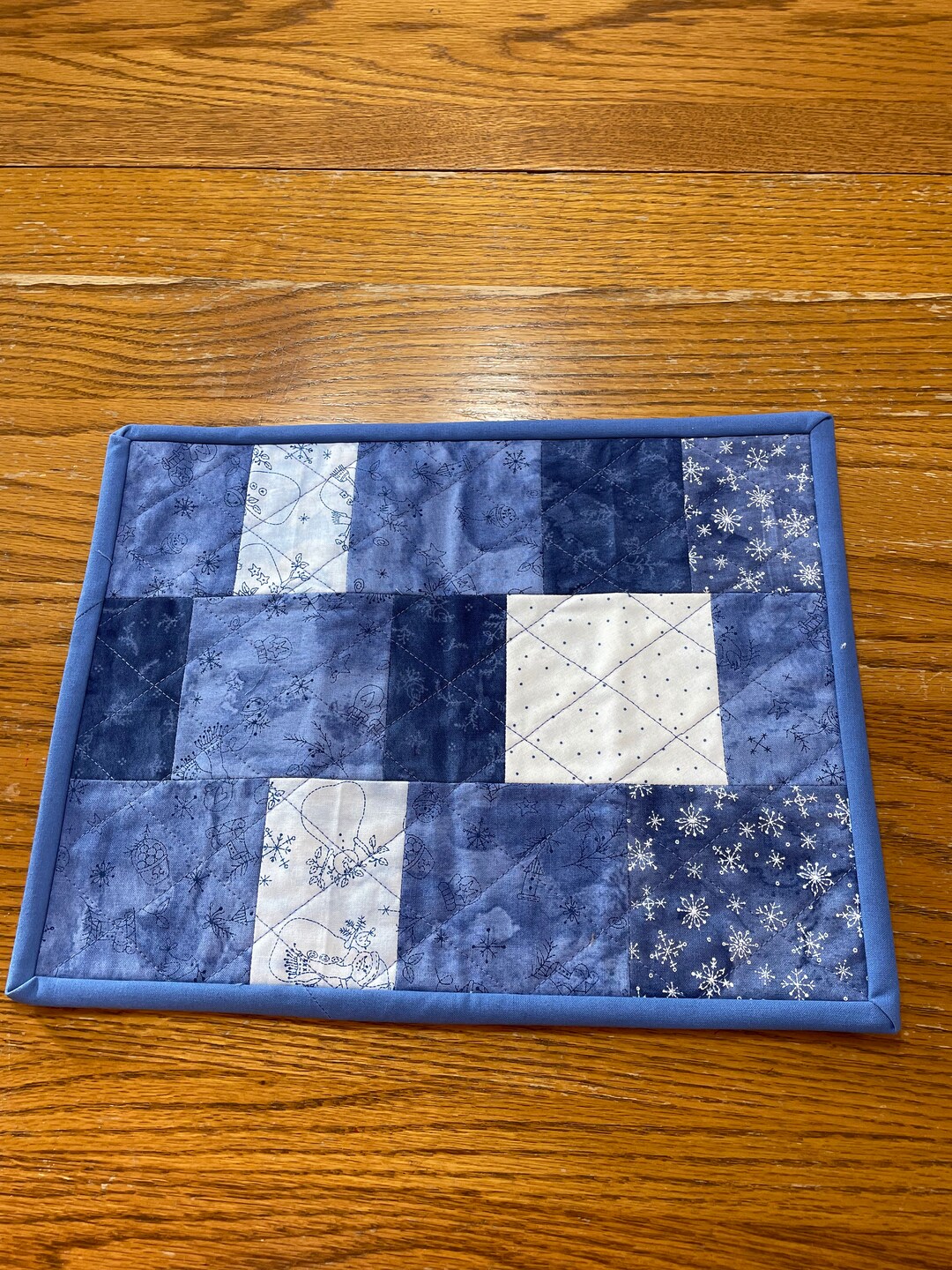 Snowman Mug Rug, Blue Mug Rug, Winter Mug Rug, Snowman Candle Mat, Blue ...