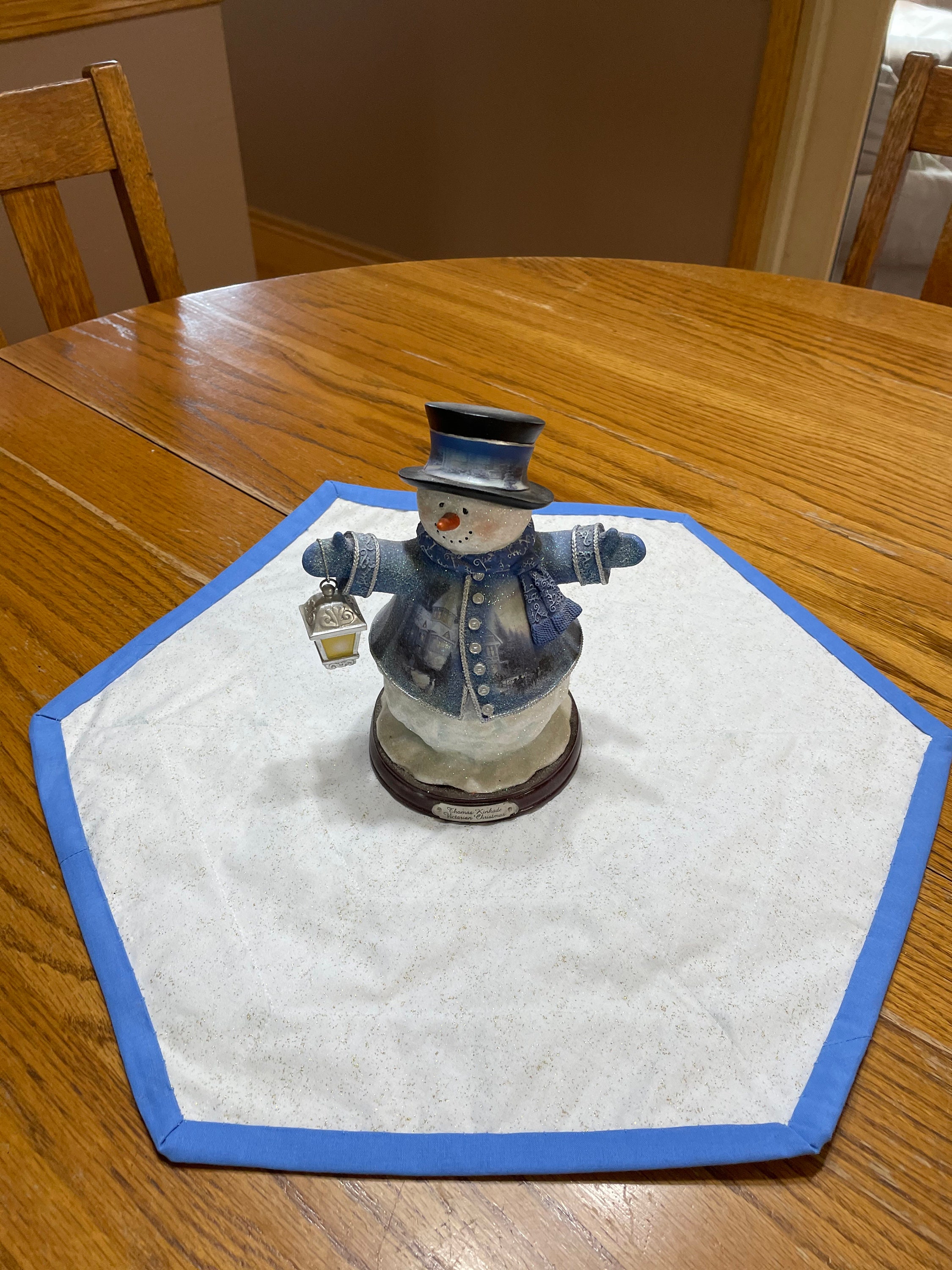 Blue Winter Table Topper, Snowman Table Mat, Winter Table Topper, Blue ...