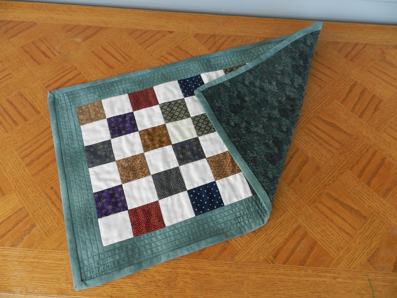 Patchwork Table Topper With Green Border, Mini Quilt, Mini Wall Hanging ...