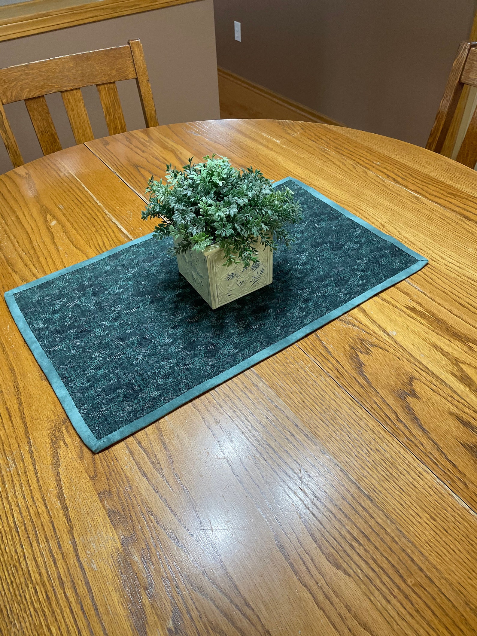 Patchwork Table Topper With Green Border, Mini Quilt, Mini Wall Hanging ...