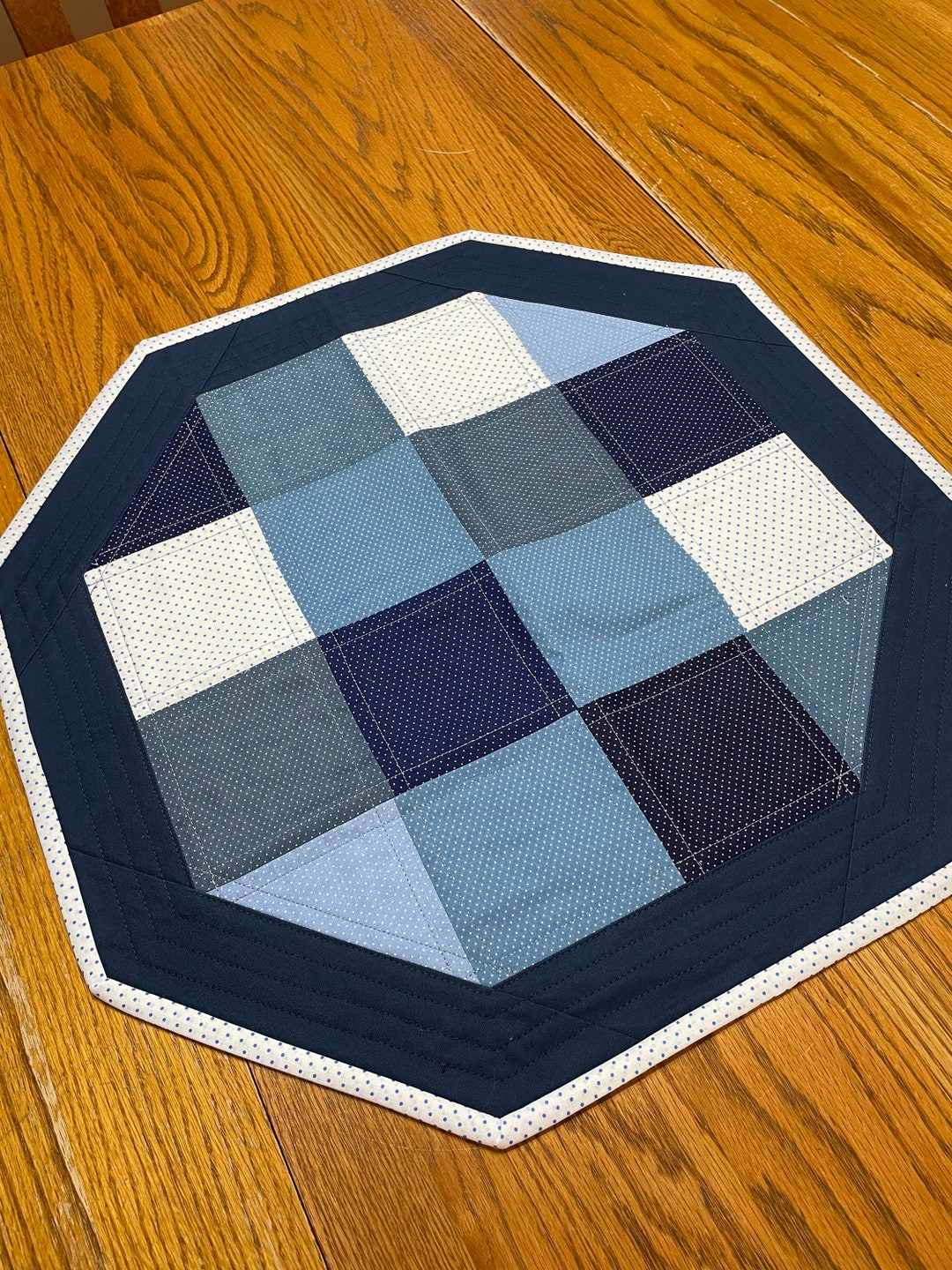 Blue Table Topper, Blue Table Mat, Patchwork Table Mat, Blue Candle Mat ...