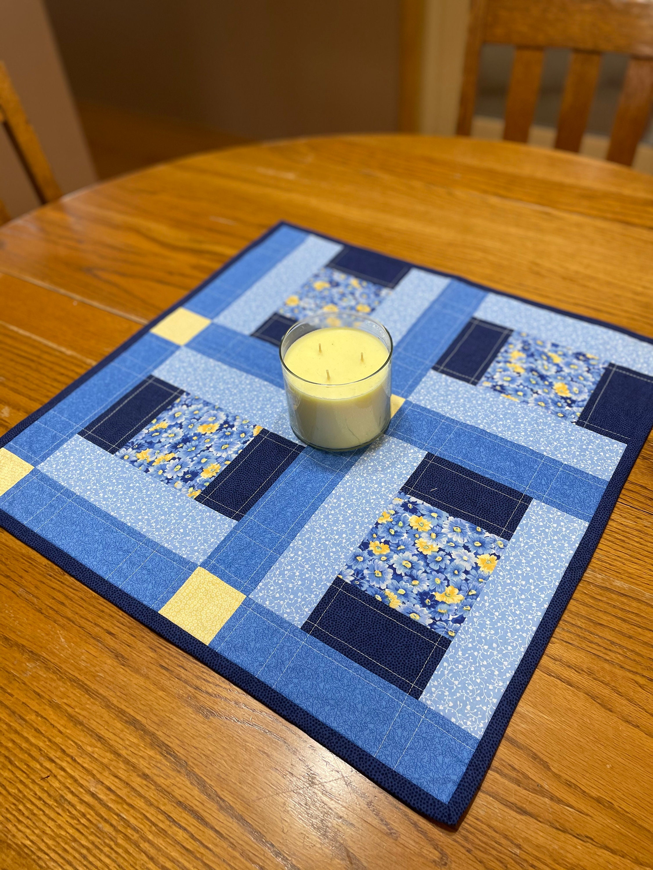 Blue and Yellow Square Table Topper Wall Hanging Wall Quilt - Etsy