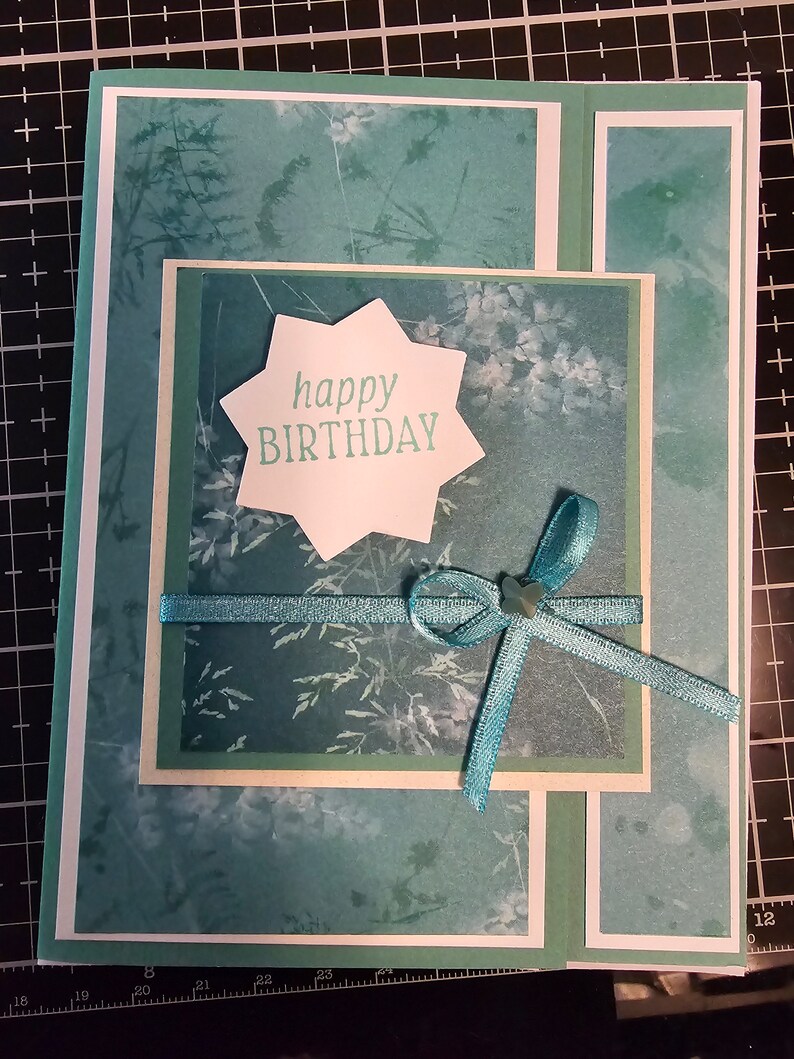 Happy Birthday Card in Teal With Teal Ribbon - Etsy