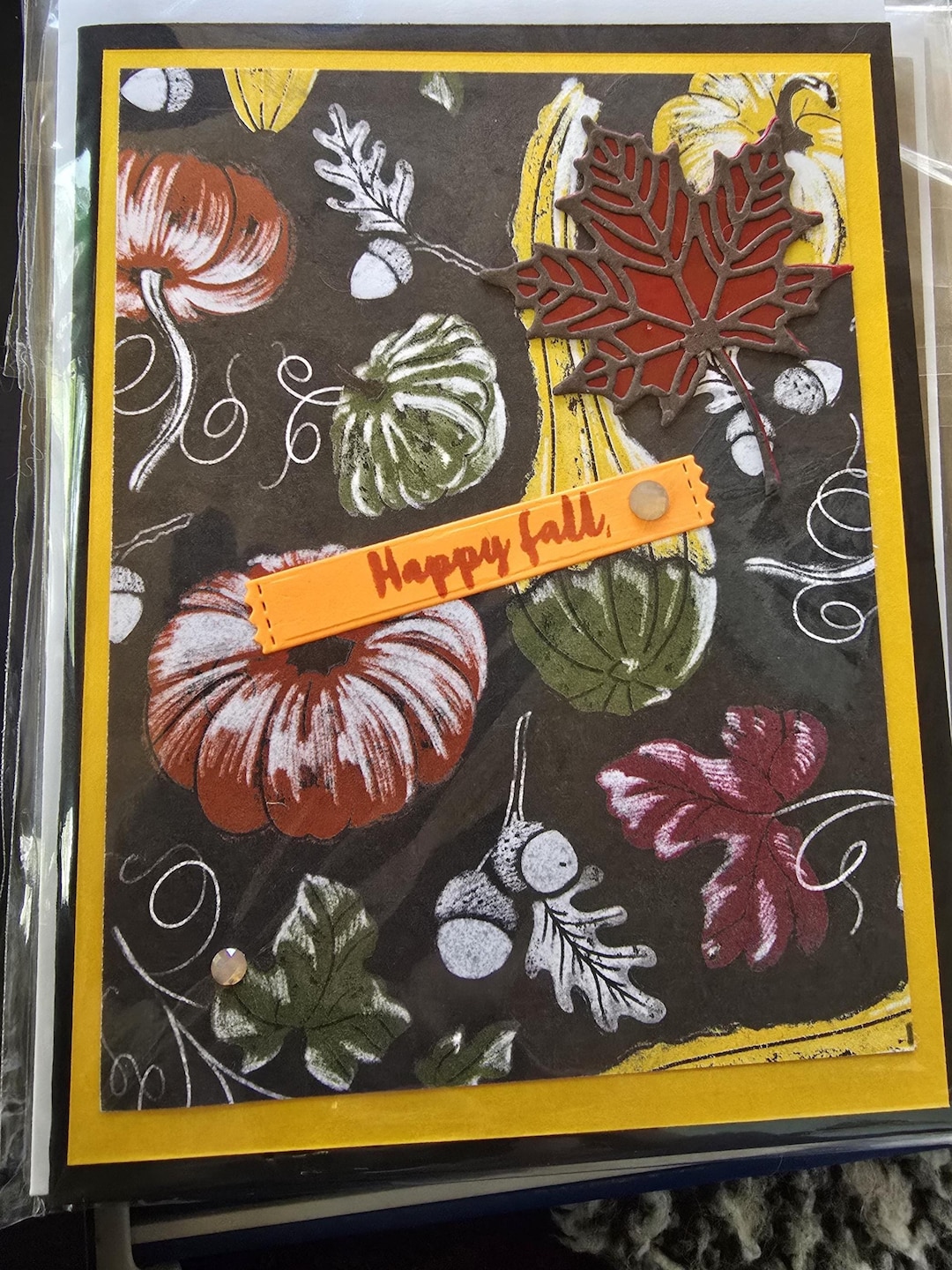 Happy Fall Greeting Card Gourds and Maple Leaf Autumn Greetings - Etsy