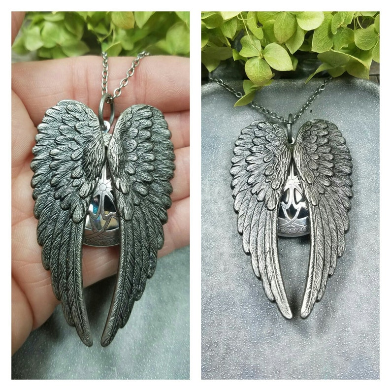 Memorial Ash Silver Angel Wing Locket Pendant - Etsy