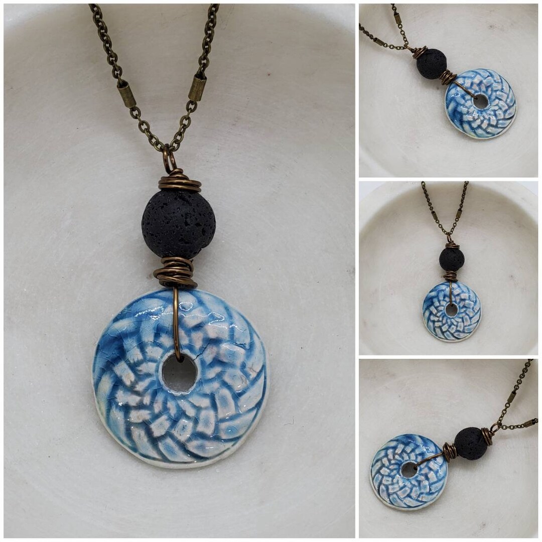 Ceramic Raku Bead Essential Oil Diffusing Necklace / Aromatherapy ...