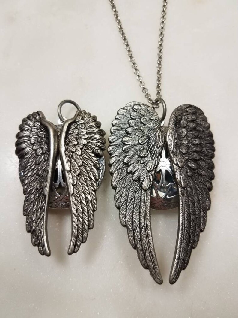 Memorial Ash Silver Angel Wing Locket Pendant - Etsy
