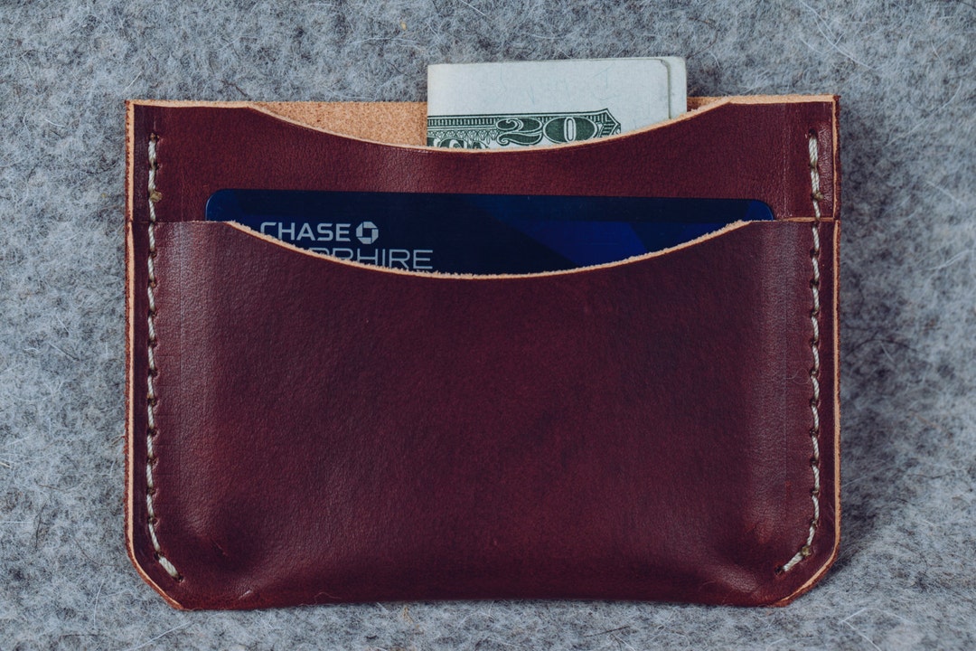 Slim Leather Wallet. Double Sleeve Card Wallet. Handmade Personalized ...