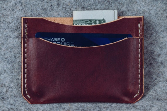 Slim Leather Wallet. Double Sleeve Card Wallet. Handmade | Etsy