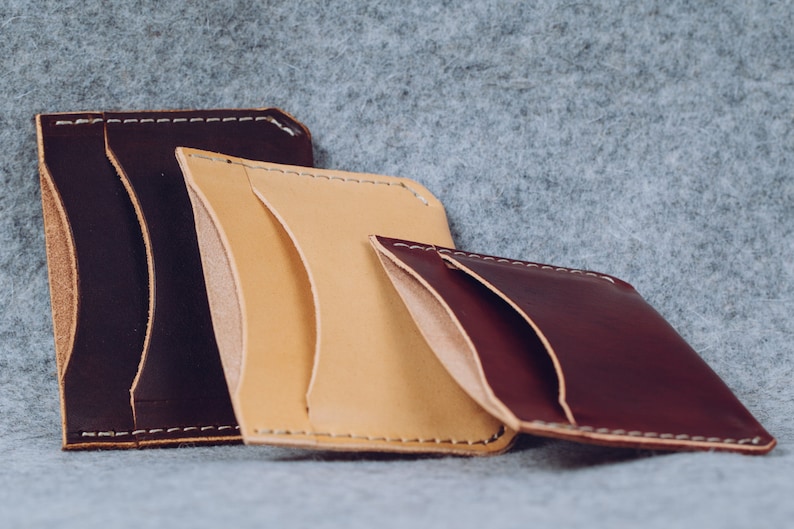 Slim Leather Wallet. Double Sleeve Card Wallet. Handmade Personalized ...