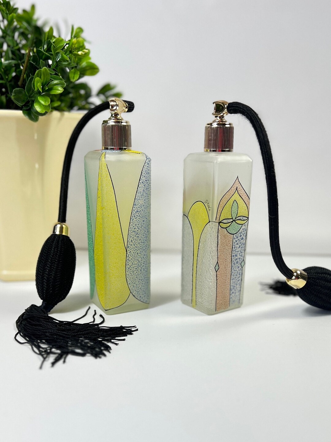 Vintage Frosted Glass Italian Perfume Bottles, Hand Painted -set of 2 ...