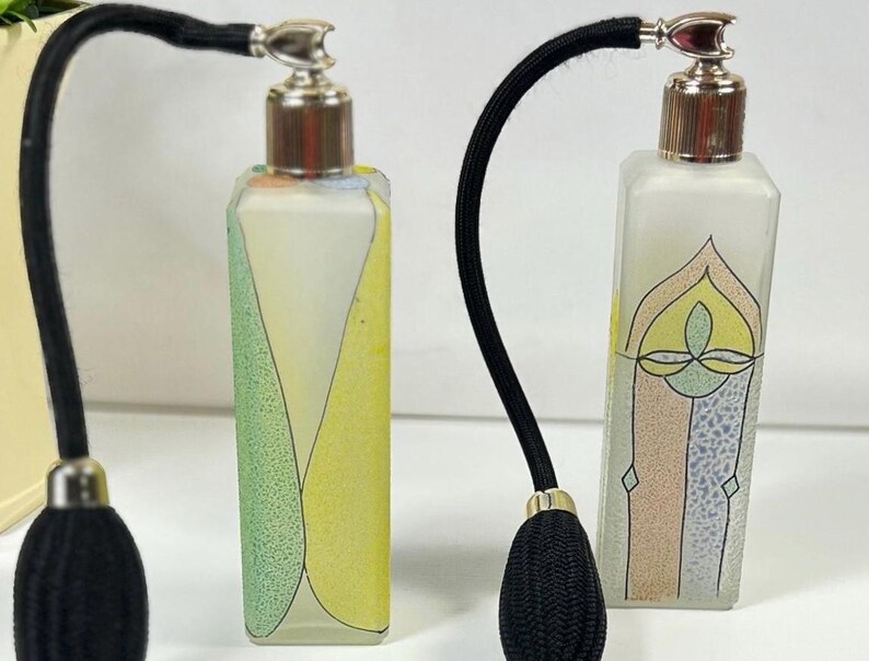 Vintage Frosted Glass Italian Perfume Bottles, Hand Painted -set of 2 ...
