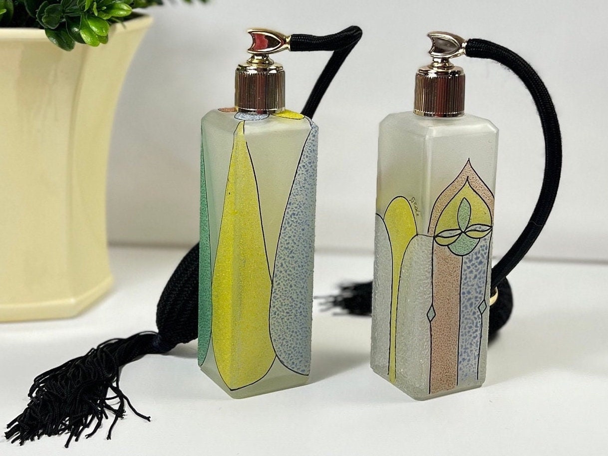 Vintage Frosted Glass Italian Perfume Bottles, Hand Painted -set of 2 ...