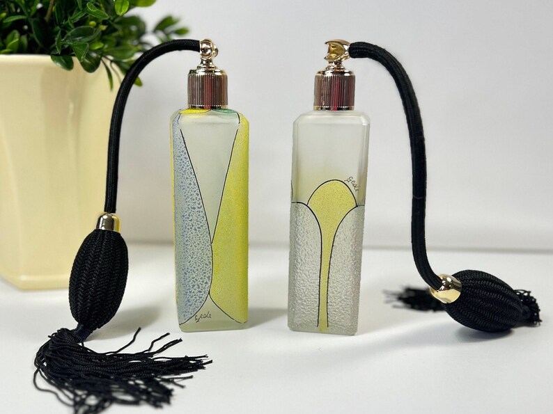 Vintage Frosted Glass Italian Perfume Bottles, Hand Painted -set of 2 ...