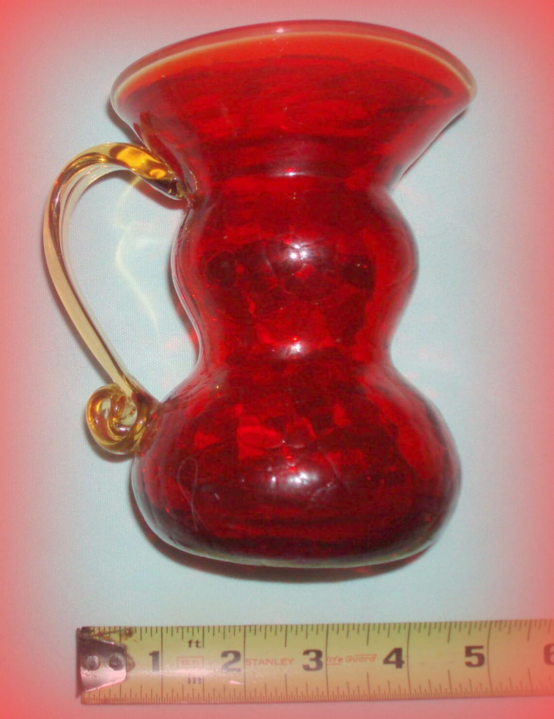 Rainbow Hand Blown Glass Pitcher, Ruby Red With Honey Handle - Etsy