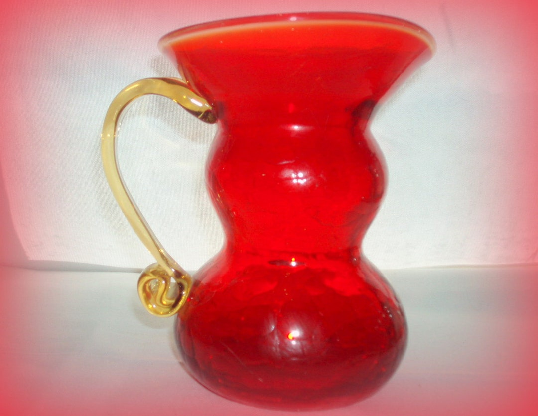 Rainbow Hand Blown Glass Pitcher, Ruby Red With Honey Handle - Etsy