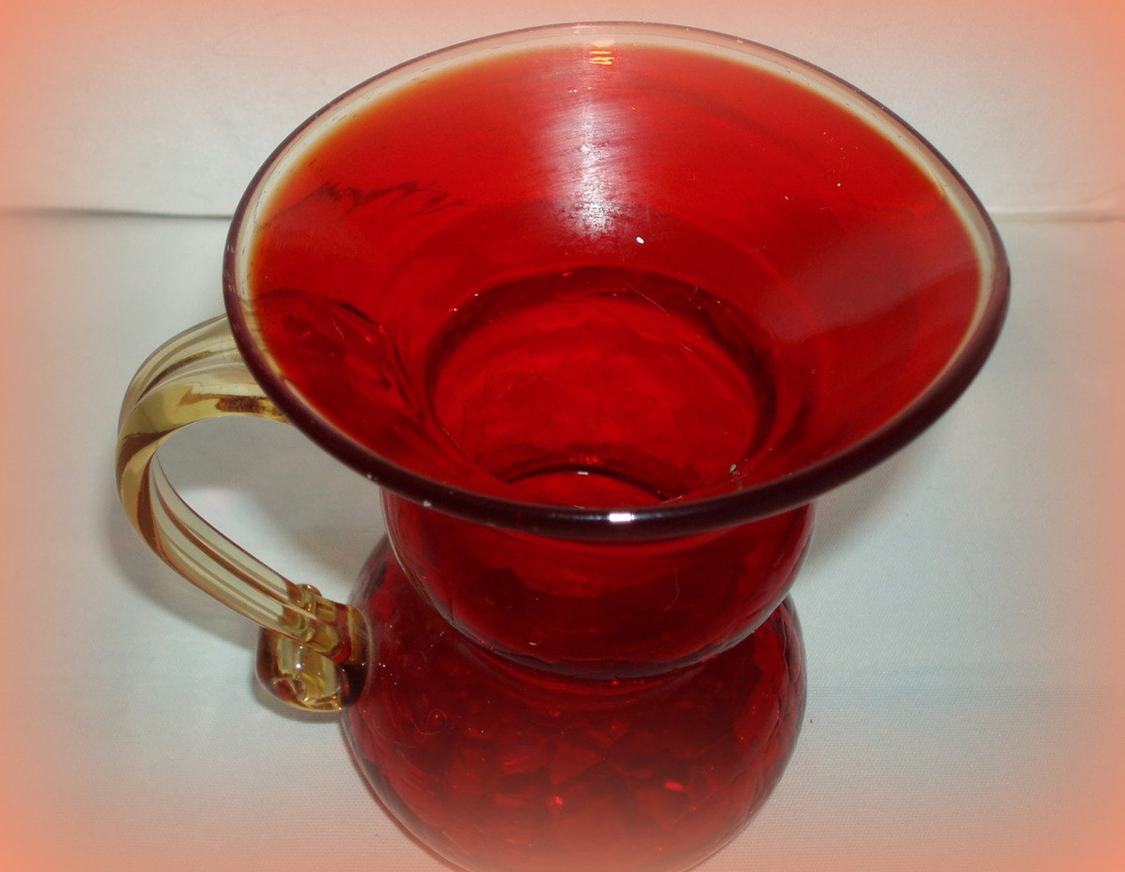 Rainbow Hand Blown Glass Pitcher, Ruby Red With Honey Handle - Etsy