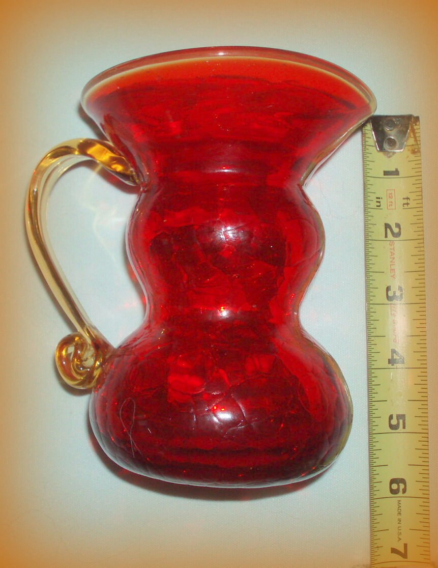 Rainbow Hand Blown Glass Pitcher, Ruby Red With Honey Handle - Etsy
