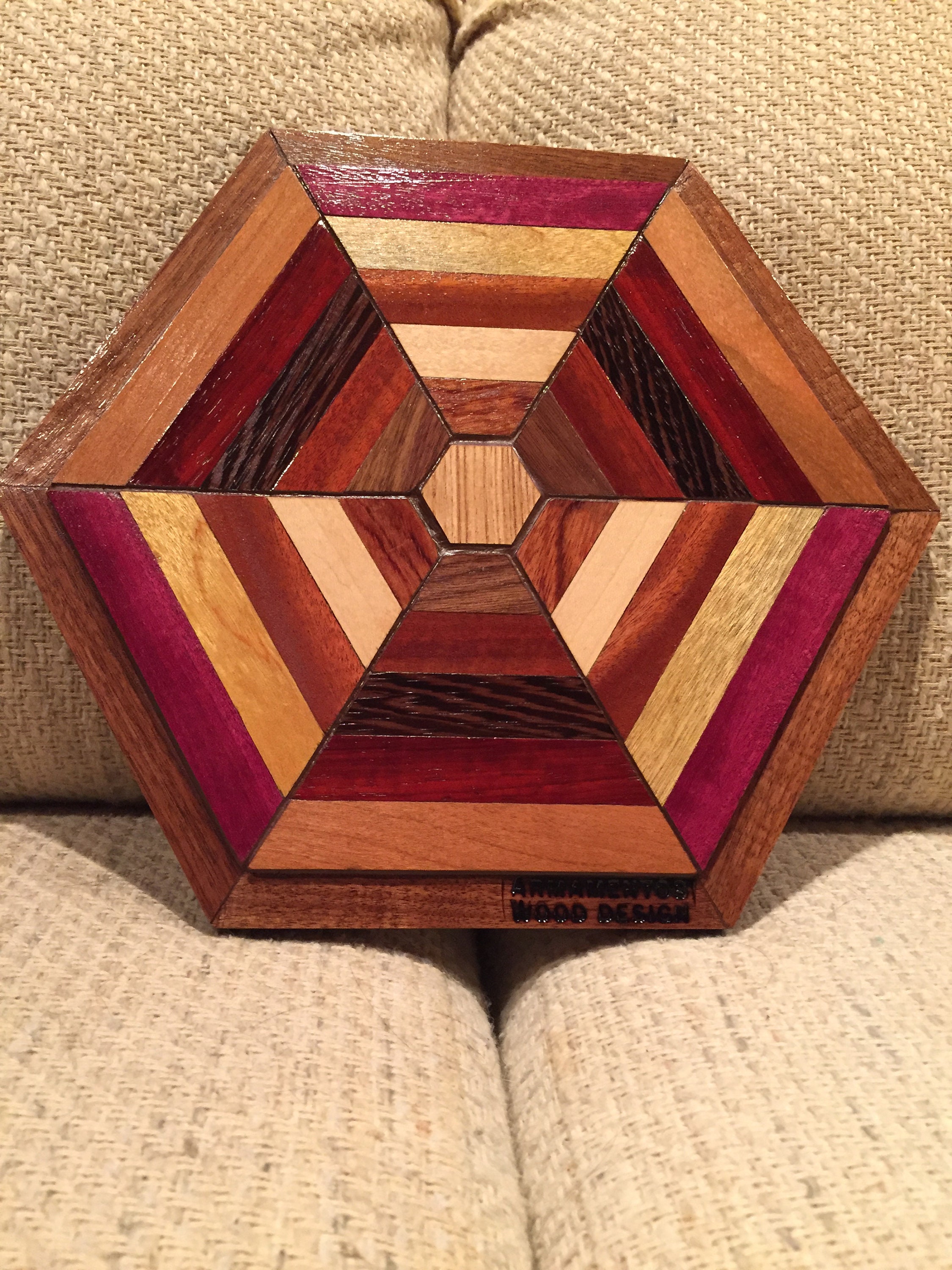 Hexagon Shaped Wood Wall Art Sculpture Featuring a Variety of Exotic ...