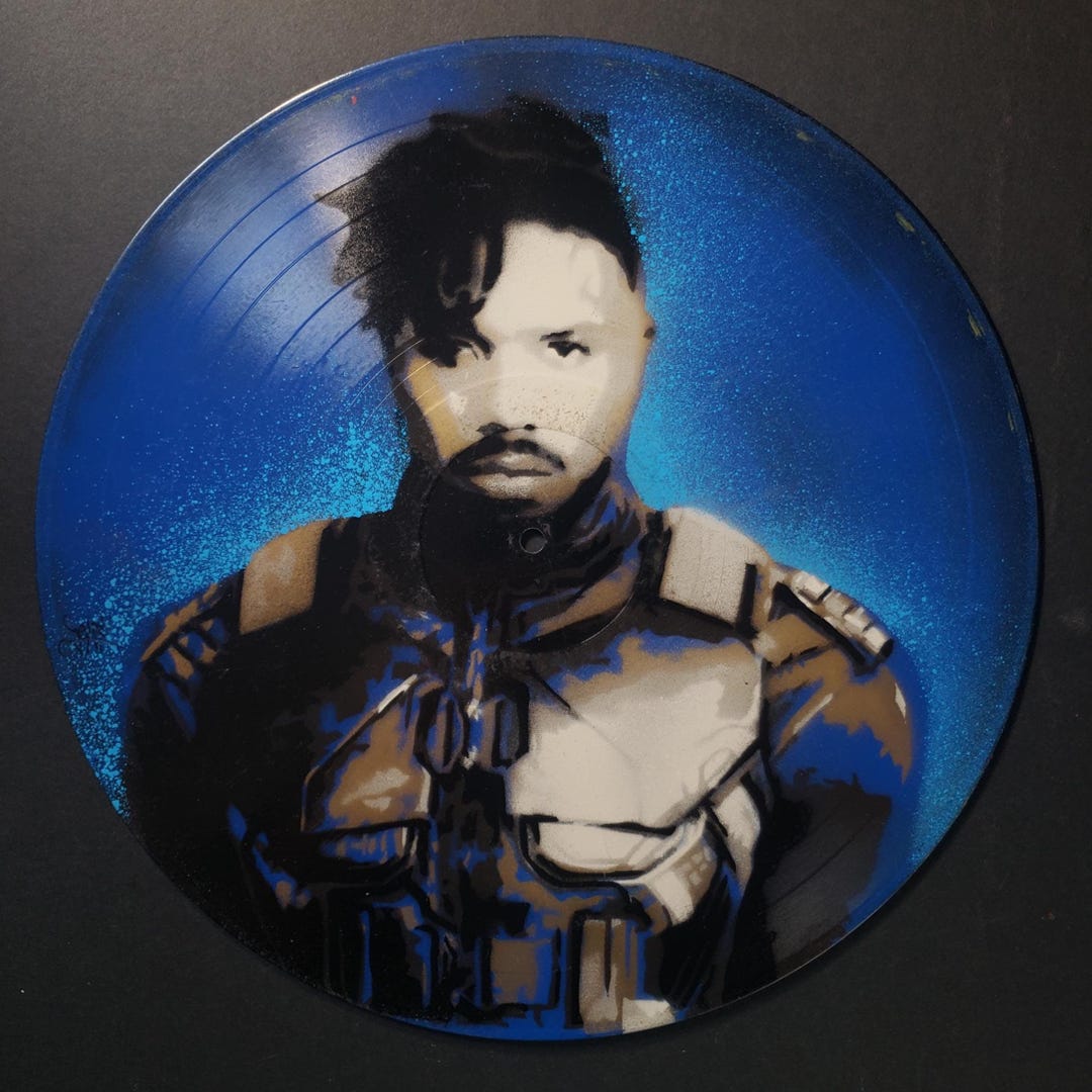 Killmonger Black Panther Marvel Spray Paint Stencil on Repurposed 12 ...