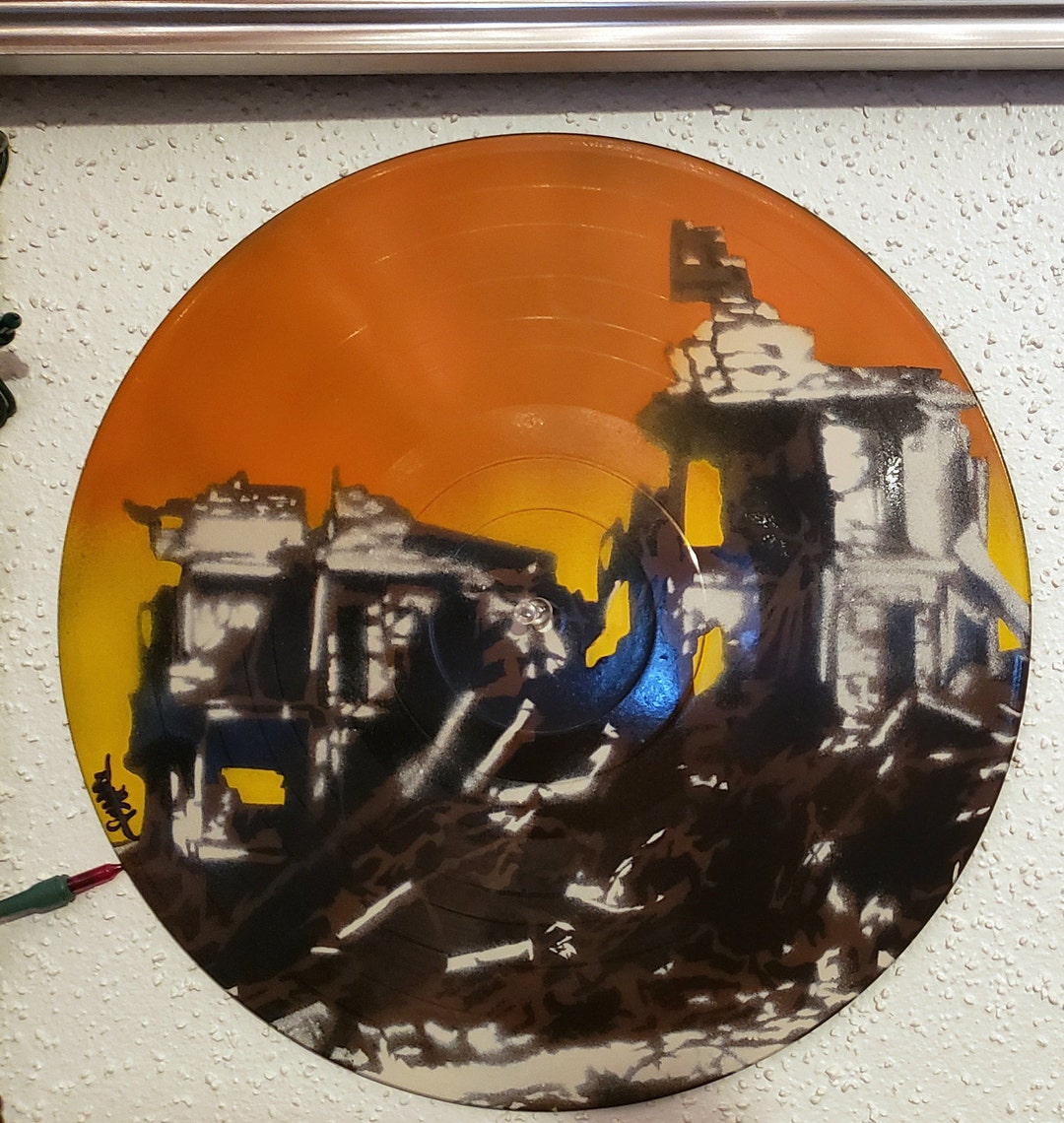 Spray Paint Stencil of Building Ruins on 12 Repurposed Vinyl Record - Etsy