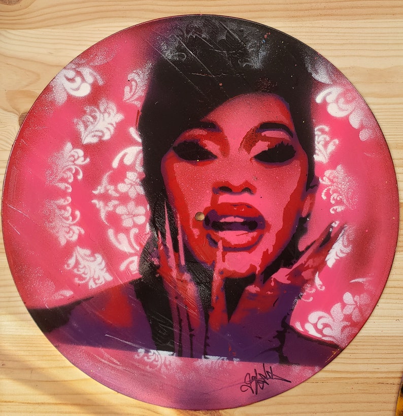 Cardi B WAP Spray Paint Stencil on 12 Repurposed Vinyl - Etsy