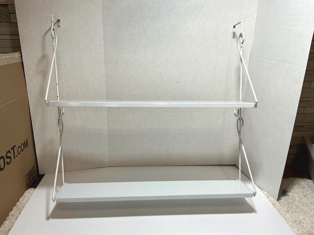 Vintage White Two Tier Metal Shelf - Etsy