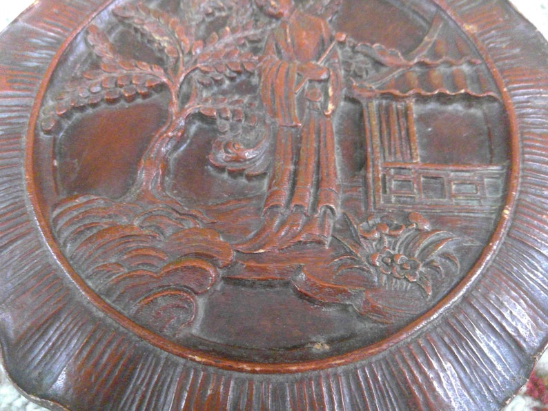 Vintage Barricini Candy Box - Syroco Wood With Asian Scene - Etsy