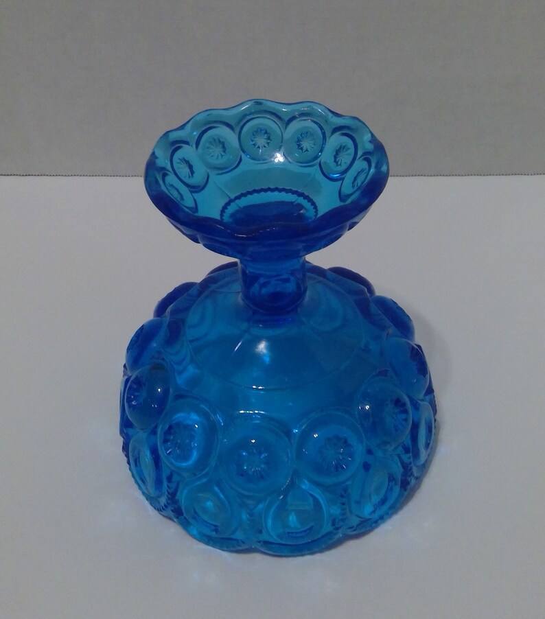 Vintage L.E. Smith Glass Compote, Colonial Blue Moon and Stars Pattern ...
