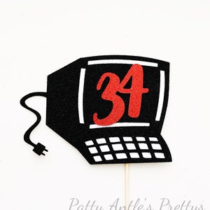 Glitter Computer Cake Topper, Vintage Computer Cake Topper, Happy ...
