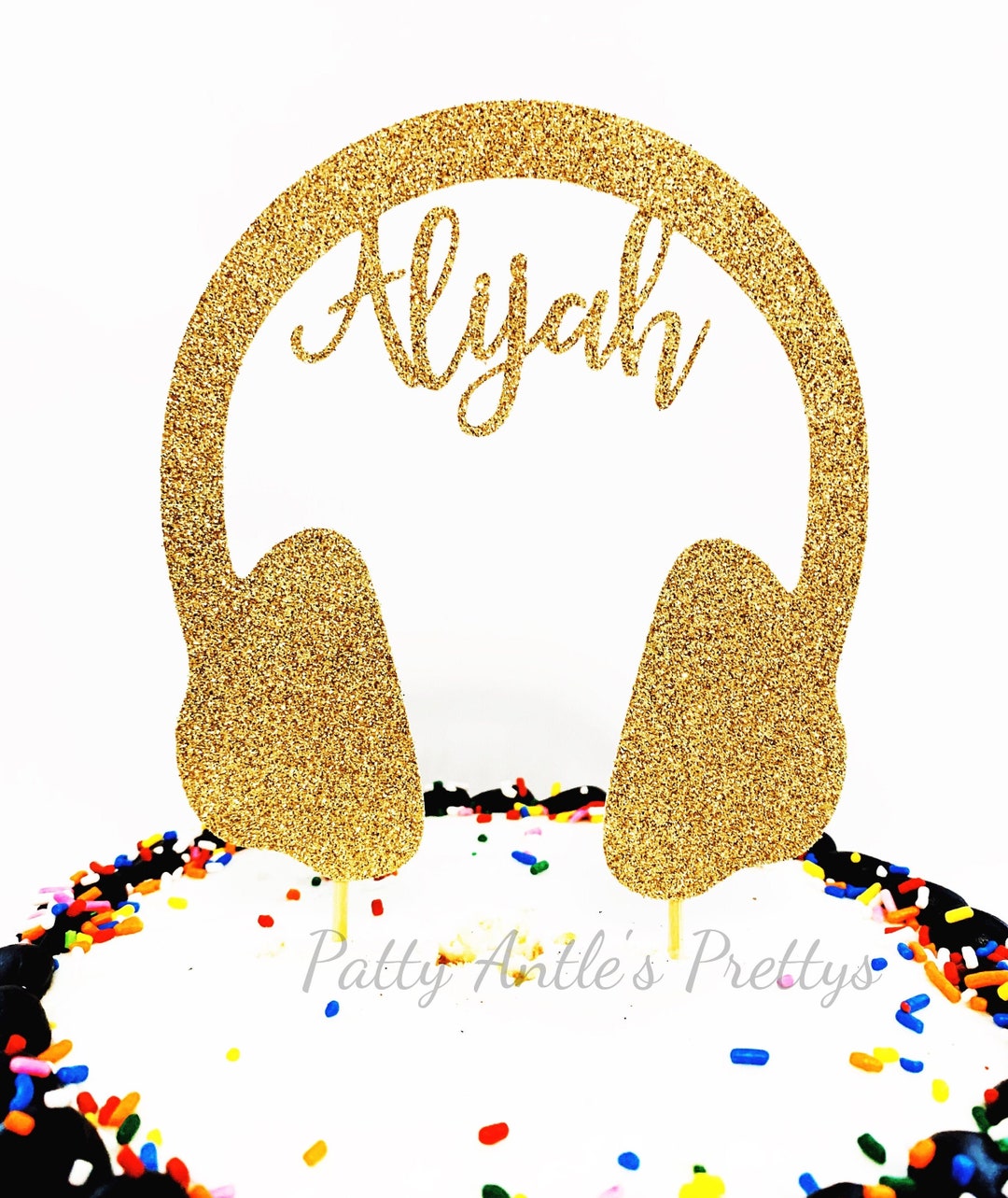 Glitter Headphones Cake Topper, Teen Birthday Cake Topper, Personalized ...