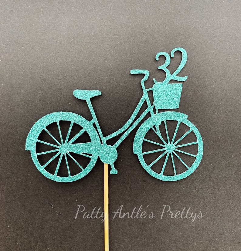Glitter Bicycle Cake Topper Bike With Basket Cake Topper | Etsy