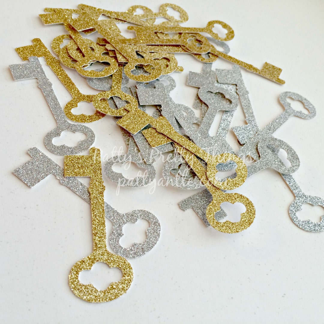 Glitter Keys Die Cuts, Keys Die Cuts, Keys Confetti, Skeleton Keys Die ...