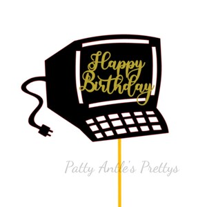 Glitter Computer Cake Topper, Vintage Computer Cake Topper, Happy ...