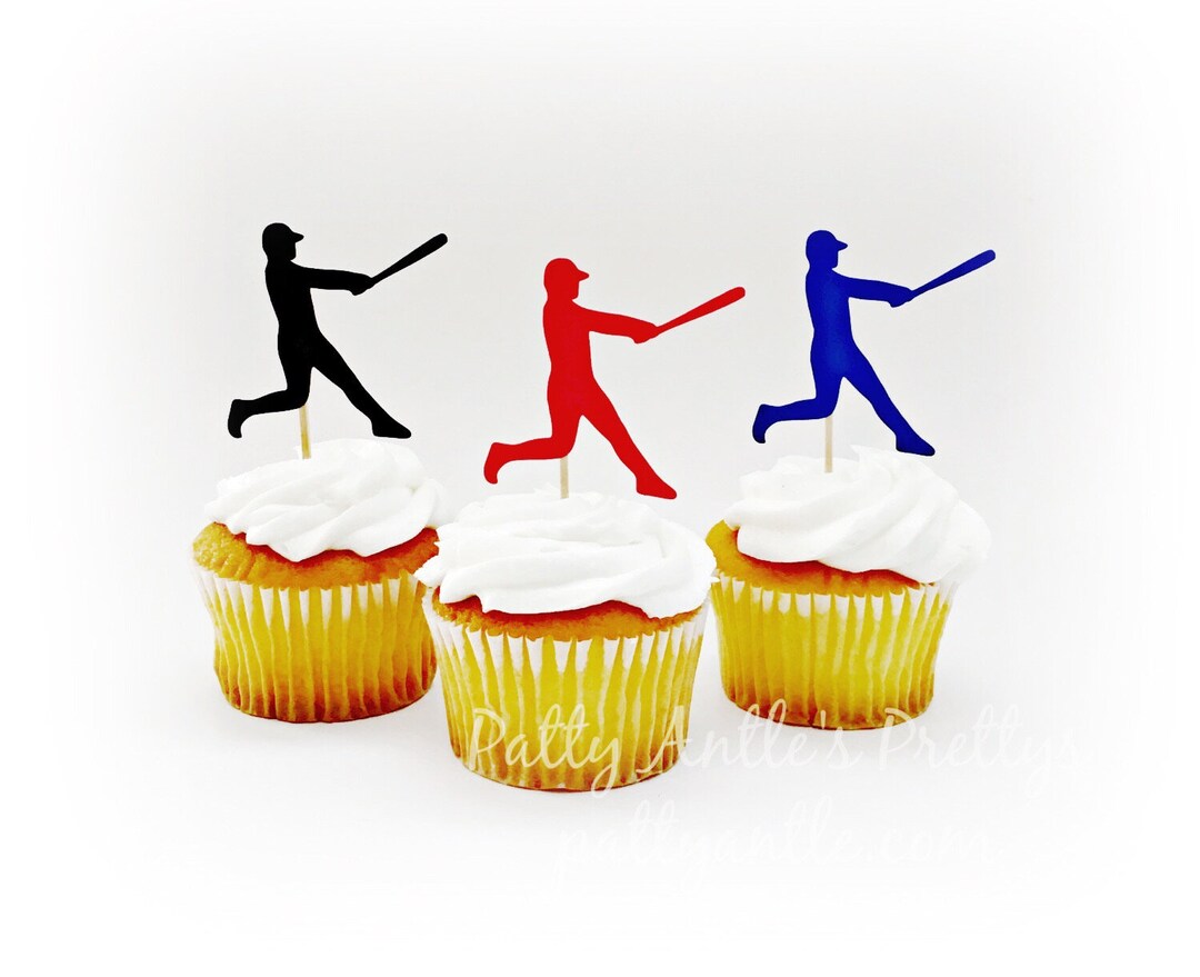 Glitter Baseball Player Cupcake Toppers, Baseball Cupcake Toppers ...