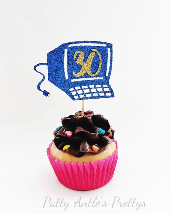 Glitter Computer Cupcake Toppers Vintage Computer Cupcake - Etsy