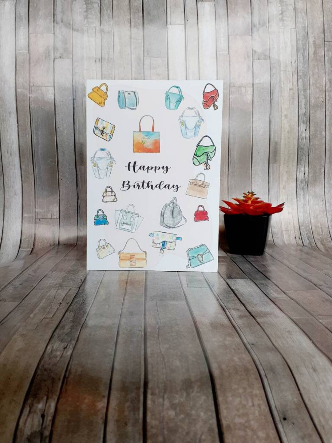 Designer Bag Birthday Card | Purse Happy Birthday Card | Watercolor ...