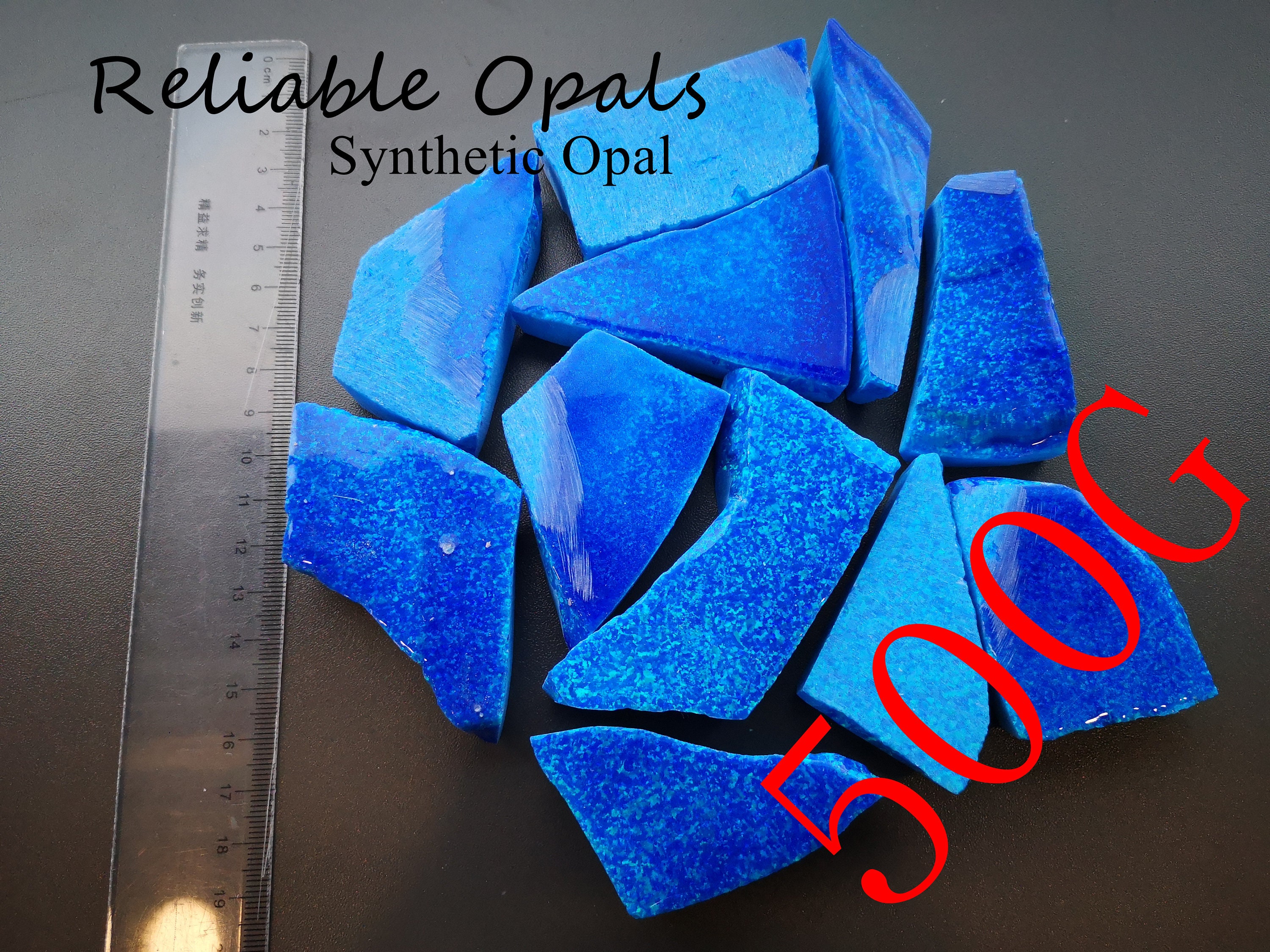 Synthetic Opal impregnated 500g 11piece ,created Rough Opal, 5A Blue ...