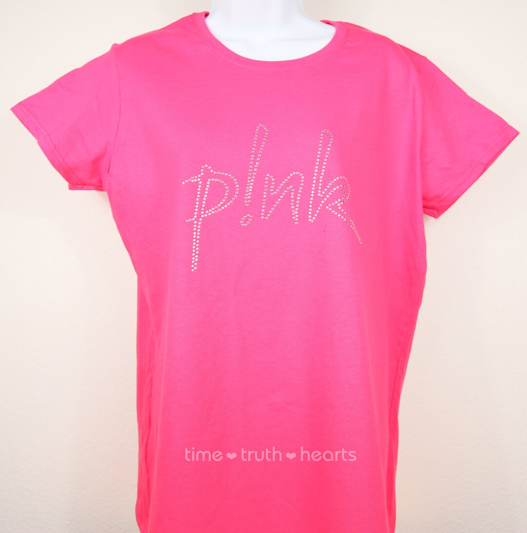 Pink Logo 9 X 7 in Brilliant Clear Rhinestones Ladies T-shirt, Tank Top ...
