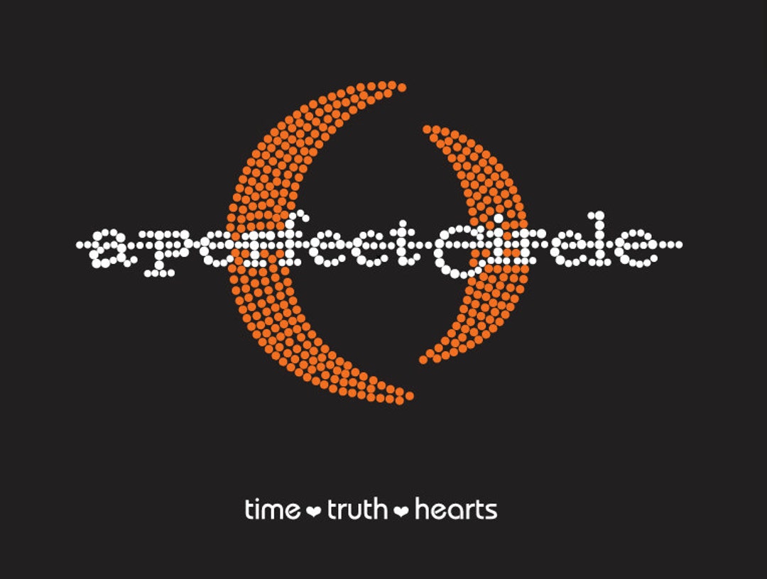 Perfect Circle Logo (8.7" X 4.7") in Clear and Orange Rhinestones T ...