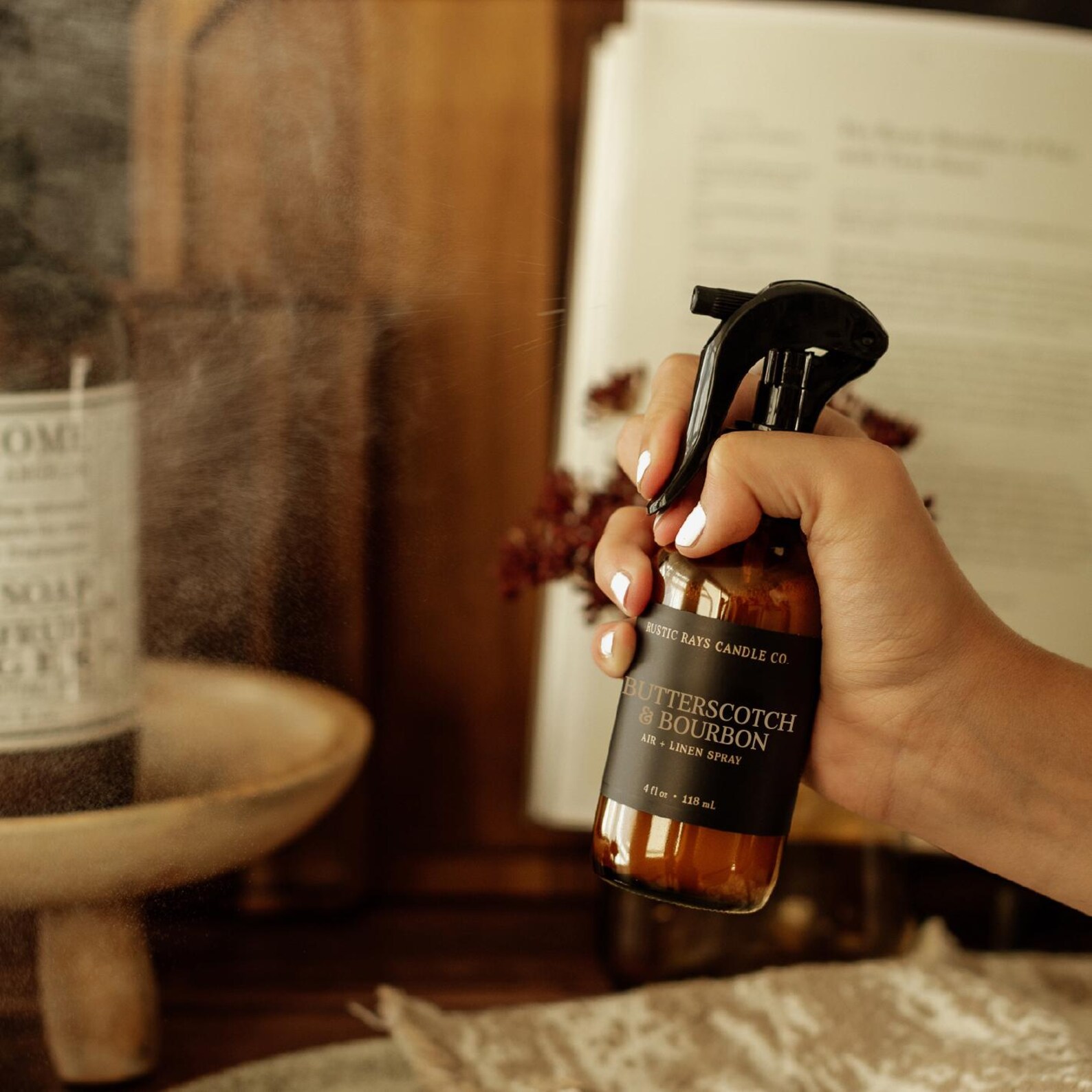 Butterscotch & Bourbon Fall Room Spray - 4 Oz Amber Glass - Air + Linen ...