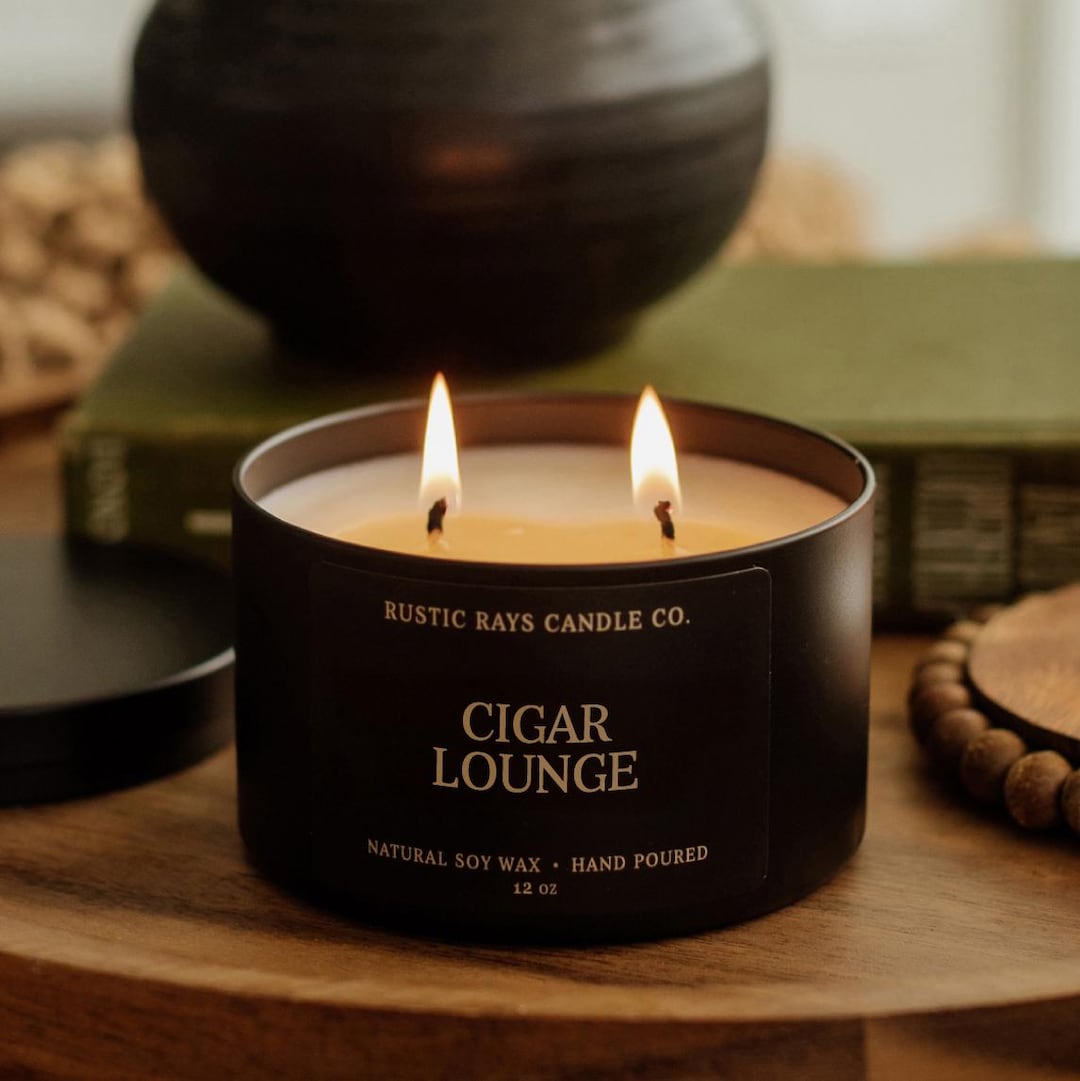 Cigar Lounge Candle 12 Oz - Double Wick Soy Candle - Black Tin - Etsy
